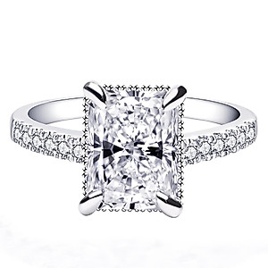 TIANYU GEMS 3.0ct Engagement Rings for Women, Sterling Silver GHI VVS Square Radiant Cut Moissanite Engagement Rings for Proposal Wedding Party Dress Costume Memorial Day (7, Silver)