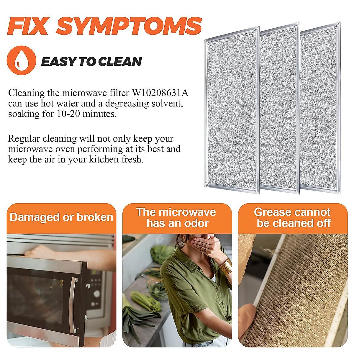 Beaquicy W10208631A Microwaves Grease Filter Approx. 13" x 6"- Replacement for Whirlpool GE Microwaves 3 Pack