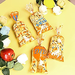 100Pcs Graduation Party Decorations Cellophane Bags - Graduation Gifts Cellophane Treat Bags with Ties, 11"x5" Graduation Decor Clear Cellophane Bags for Graduation Party Decorations Supplies (Orange)