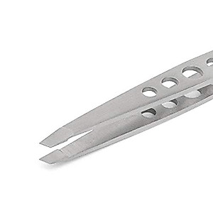 GERMANIKURE Professional Perforated Slanted Tweezers - FINOX Stainless Steel sharp tweezers in Leather Case - Professional Tweezers –Easy to use best tweezers- Ethically made in Solingen Germany 4403