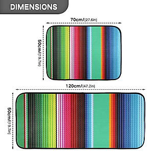 Mexican Serape Blanket Stripes Kitchen Rug Mats 2PCS Non Slip 47" x 20" + 28" x 20" Kitchen Carpet Floor Mat Hallway Rugs Anti Fatigue Doormat