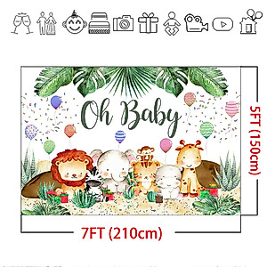 Mocsicka Oh Baby Backdrop 7x5ft Jungle Safari Animals Greenery Balloons Baby Shower Party Decorations Cute Cartoon Animals Gift Boxes Baby Shower Photography Background