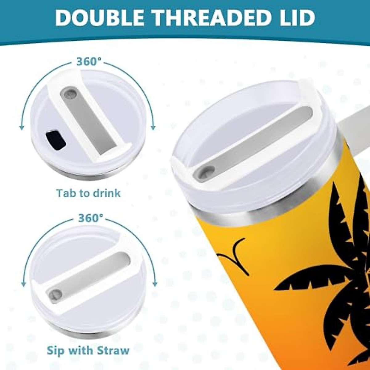 DIGTIA Stainless Steel Insulated Tumbler w/Handle & Straw, Sunset Trees Double Wall Vacuum Travel Coffee Mug Cup w/Lid, Leak-Proof Sports Seabirds Water Bottle,40oz