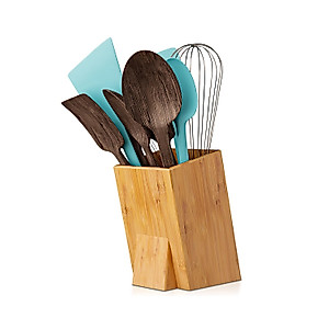 Comfify Bamboo Utensil Holder For Countertop - Large Upright Modern Organizer - Utensil Crock for Kitchen Counter