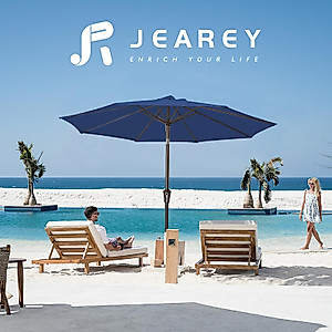 JEAREY 9FT Outdoor Patio Umbrella Outdoor Table Umbrella with Push Button Tilt and Crank, Market Umbrella 8 Sturdy Ribs UV Protection Waterproof for Garden, Deck, Backyard, Pool (Dark Blue)