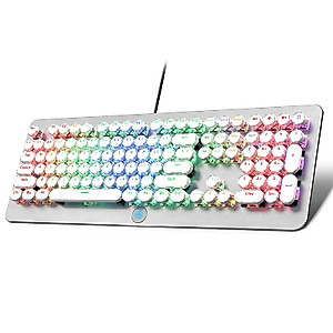 STOGA Retro Mechanical Keyboard, Typewriter Keyboard, RGB Gaming Keyboard with RGB Backlit, Wired White Keyboard with Round Keycaps and Multimedia Keys for Gaming/Office(108 Keys, Brown Switch)