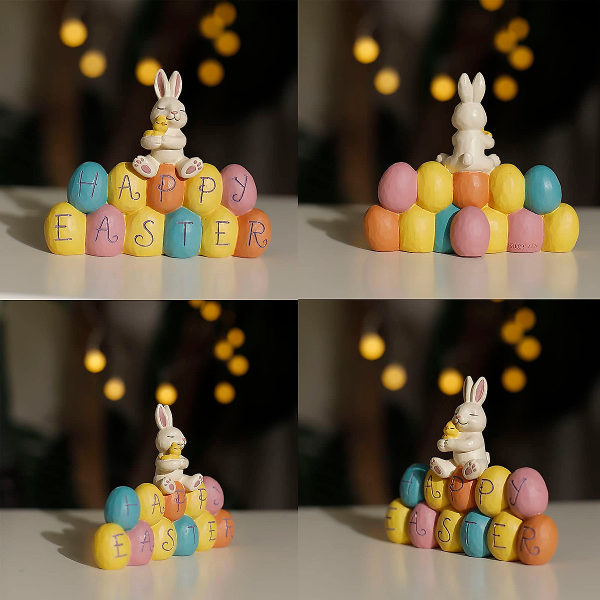 Easter Bunny Figurine Decorations - Hand Painted Sping Rabbit Statue Ornament - Easter Animal Tabletopper Accessories Sculpture for Party,Garden,Home Decorations,4.8 Inch,Polyresin