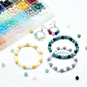 KOTHER 600PCS Glass Beads for Jewelry Making, 8mm DIY Gemstone Crystal Beads Bracelet Making Kit Healing Chakra Beads, 24 Color Round Gemstone Beads Suitable for Beginners