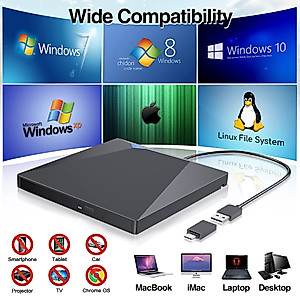 VersionTECH. External CD DVD Drive USB 3.0 Type-C, Portable USB C Superdrive Burner Player Writer CD DVD +/- RW, Compatible for Windows 10 8 7 XP Vista Mac OS Linux for Mac Pro Air iMac Laptop