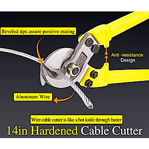 14in Hardened Cable Cutter Wire Rope Cable Cutter, Heavy Duty Wire Cutter for Aluminum Copper Wire Up to 125mm² - Cable Wire Cutter Heavy Duty Stainless Steel
