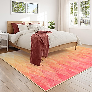 Lahome 8x10 Modern Ombre Bedroom Rug, Washable Area Rug for Kids Room, Diamond Nursery Rug with Rubber Backing, Stain Resistant Soft Rug for Living Room (Pink/Yellow)