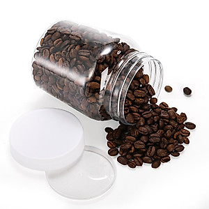 Goaste 12 Pack Round Clear Plastic Jars, 16 OZ Empty Storage Container, Household Refillable Candy Jar with Airtight Cap, Small Screw-On Lids Cylinder for Kitchen Food Storage, Nuts, Spices, Honey