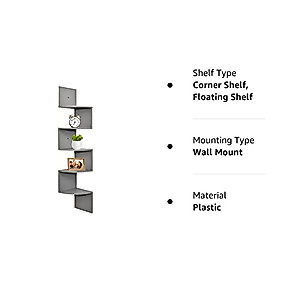 Greenco 5 Tier Wall Mount Corner Shelves Gray Finish