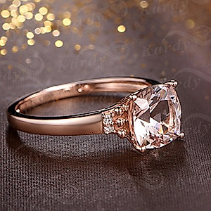 Kardy Fashion Amazing Genuine Morganite Gemstone Real Diamond Solid 14K Rose Gold Engagement Wedding For Women Ring Set