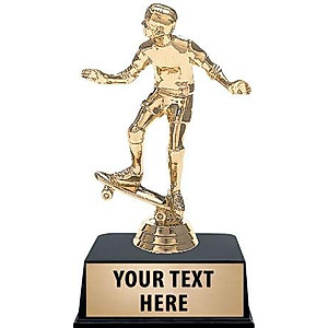 Crown Awards Skateboarding Trophies with Custom Engraving, 6" Personalized Skateboard Rider Trophy On Black Base 1 Pack