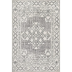 nuLOOM Mia Machine Washable Geometric Medallion Ultra Thin Area Rug, 8' x 10', Light Grey