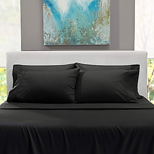 Hearth & Harbor Extra Deep Pocket Sheets - Fits Mattress 18-24 Inches Deep - Extra Deep Pocket Full Size Sheets Sets - 6 Piece Full Size Sheets - Full Sheets Deep Pocket - Black Sheets