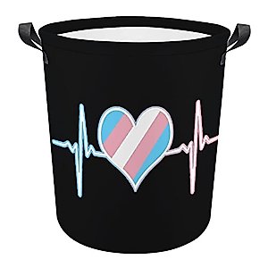 Transgender Flag Heart Beat Foldable Laundry Basket Waterproof Hamper Storage Bin Bag with Handle 16.5"x 16.5"x 17"