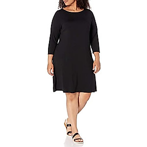 Amazon Essentials Women's 3/4 Sleeve Boat-Neck Dress (Available in Plus Size), Black, 1X