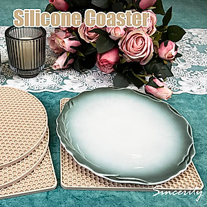 4 Pieces Silicone Trivet Mats, Hot Pot Holders, Kitchen Tools, Heat Resistant Non Slip Durable Pads for Hot Dishes Bowls, Jar Opener, Easy to Wash and Dry Hot Pan Cushions (Beige)