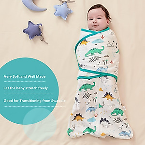 ZIGJOY Baby Swaddle Wearable Blanket 3-Way Adjustable 0.5 TOG Transtion Sleep Sack 100% Cotton for Newborn Infant Boy Girl 0-6 Months Jurassic