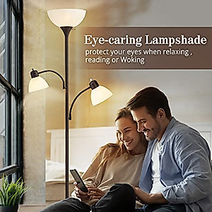 Luvkczc Torchiere Floor Lamps for Living Room with 2 Reading Lamps, Modern Tall Standing Lamps, Industrial Bright Floor Lamp for Bedroom, Office, Dresser, 3 LED Bulbs Included