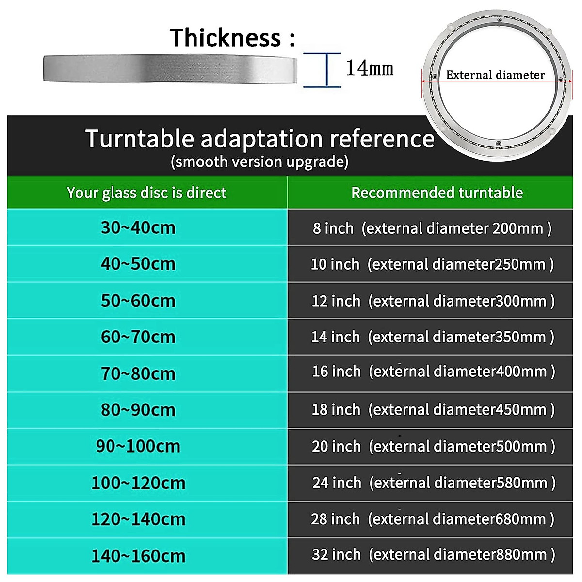 Aluminum Lazy Susan Bearing Turntable Ring Heavy Loads Base For Round Table Ø 8in 10in 12in 14in 16in 20in 24ni 27in 32in 360 Degree Swivel Turntable, For Glass/Granite/Wood Kitchen Ding Table