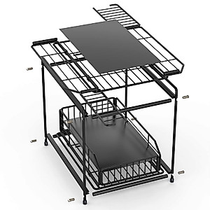 NUTSAAKK Under Sink Organizers and Storage, Kitchen Cabinet Organizer with Sliding Drawer, Upgraded Bathroom Organizer Under Sink, 2 Tier kitchen sink organizer, for Cabinets, Bathroom, Kitchen, Black