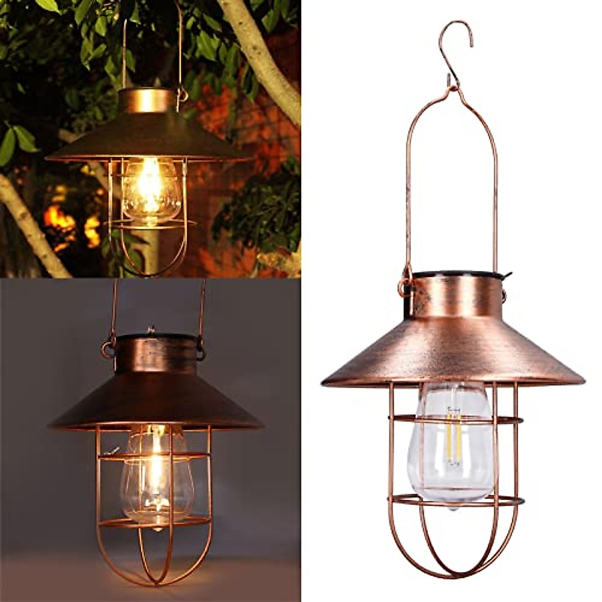 Solar Hanging Light,Outdoor Decorative Lamp with Iron Frame,Outdoor Retro Lantern,for Garden,Porch,Yard,Includes Bulb and Lampshade
