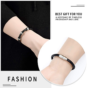 shajwo Cremation Bracelet for Ashes Jewelry for Women Men Genuine Leather Bangle Keepsake Memorial Urn Bracelet,Black 18cm