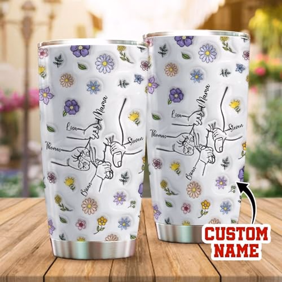 Personalized Mom Tumbler, Holding You Hold Our Hands Also Our Hearts 3D Inflated Effect Printed Tumbler, Gifts For Mom Mama Grandma From Daughter Son, Mothers Day Birthday Christmas Gifts, Mum Cup
