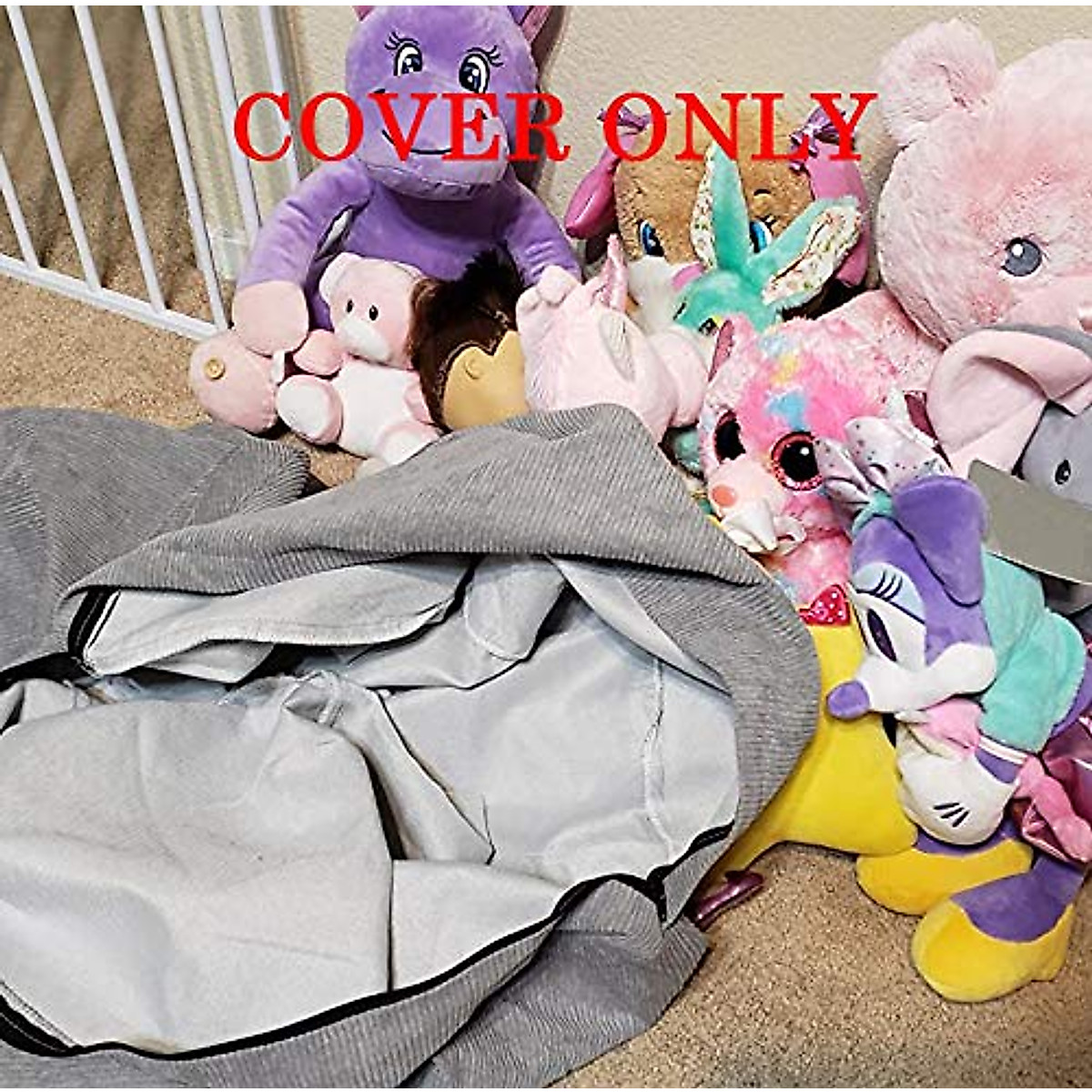 SANMADROLA Stuffed Animal Storage Bean Bag Chair Cover (No Filler) for Kids and Adults.Soft Premium Corduroy Stuffable Beanbag for Organizing Children Plush Toys or Memory Foam Extra Large 300L (Grey)