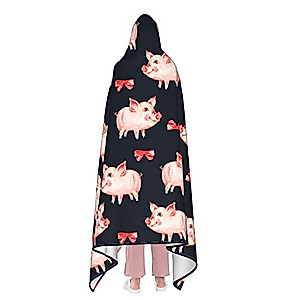 Cute Pig Hooded Blanket Anti-Pilling Flannel Wearable Blanket Hoodie-Plush Warm Blanket Throw Blankets Fit for Kids, Adults, Teens