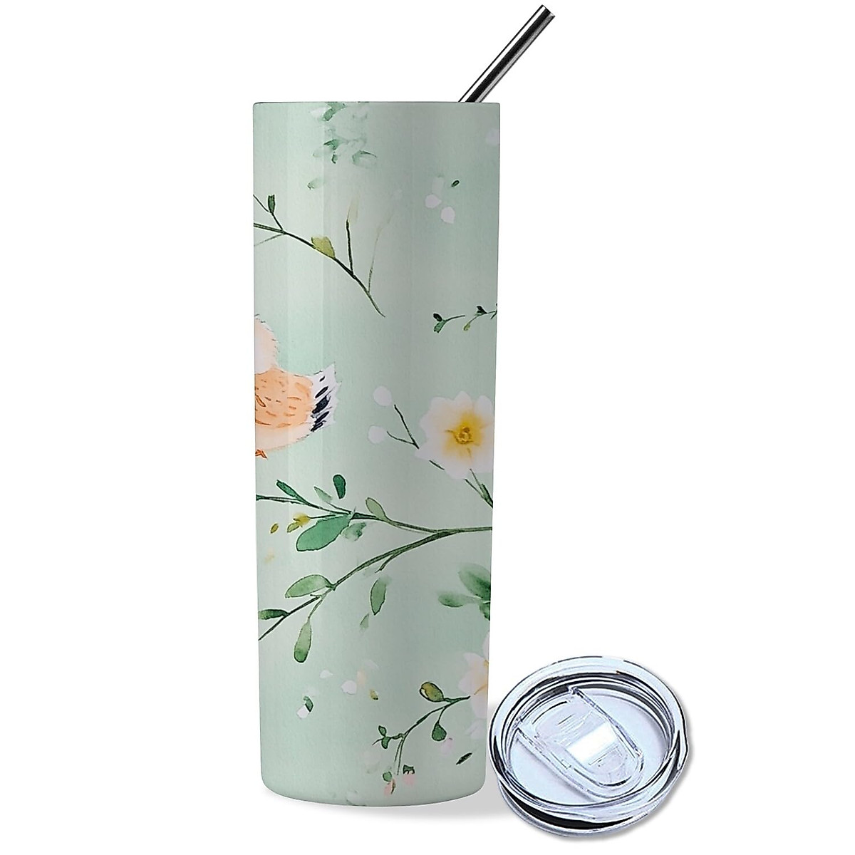 Tumbler with Lid and Straw Cartoon Bird on Branch thermos coffee travel mugcute cups 20 oz insulated tumbler for Daily Holiday Decor Gift coffee cup