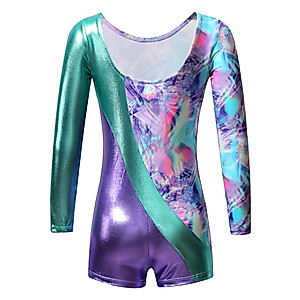 YONGHS Kids Girls Ballet Dance Leotards for Gymnastics Long Sleeve Sports Biketard Shorty Unitard Lavender 6 Years