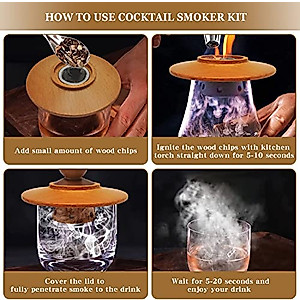 Cocktail Smoker Kit with Torch, Old Fashioned Bourbon Whiskey Smoker Kit with 4 Flavour Wood Chips, Drink Smoking Infuser Kit with Ice Cubes, Whiskey Gifts for Men, Dad,Husband,Fathers Day(No Butane)