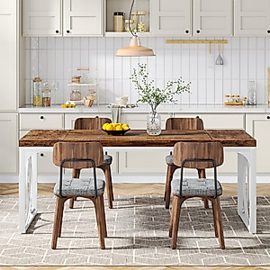 Tribesins Rectangular Dining Table, 63-inch Wood Kitchen Table with Strong Metal Frame, Industrial Large Long Dining Room Table for 4-People Family (Walnut and White)