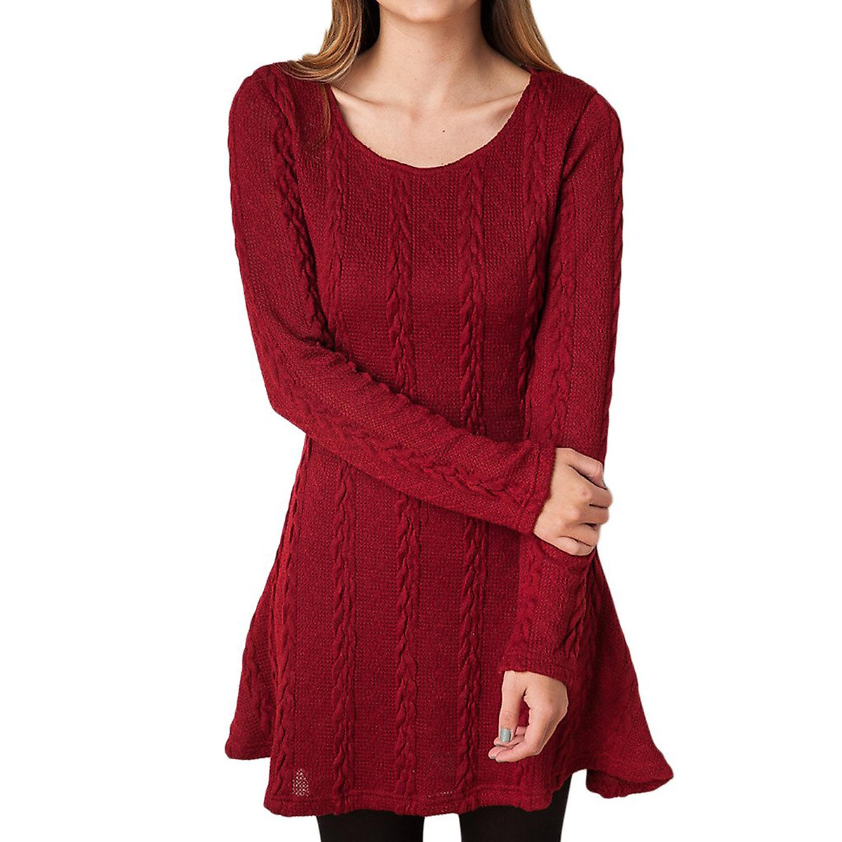 Mansy Womens Knitted Crewneck Sweater Dress Red Medium