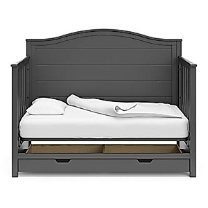 Storkcraft Moss 5-in-1 Convertible Crib with Drawer (Gray) – GREENGUARD Gold Certified, Crib with Drawer Combo, Includes Full-Size Nursery Storage Drawer, Converts to Toddler Bed and Full-Size Bed