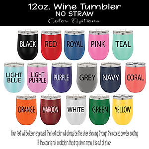 Personalized Wine Tumbler with Lid – 12 oz Stainless Steel Insulated Cup – Custom Engraved Bridesmaid Gift, Bachelorette Favor, Wedding Party Gift