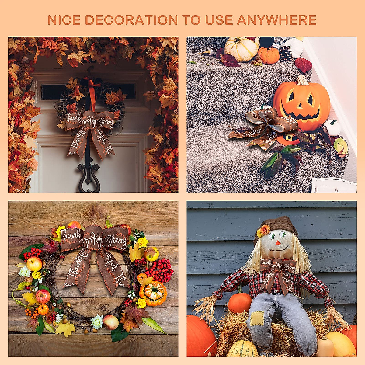 Fall Wired Ribbon,2 Rolls Thanksgiving Pumpkin Ribbon,10 Yards 2.5In Autumn Pumpkins Wired Edge Ribbon,DIY Wired Wrapping Craft Ribbon for Home Thanksgiving Decor Wrapping DIY Crafts (Thanks-Lattice)