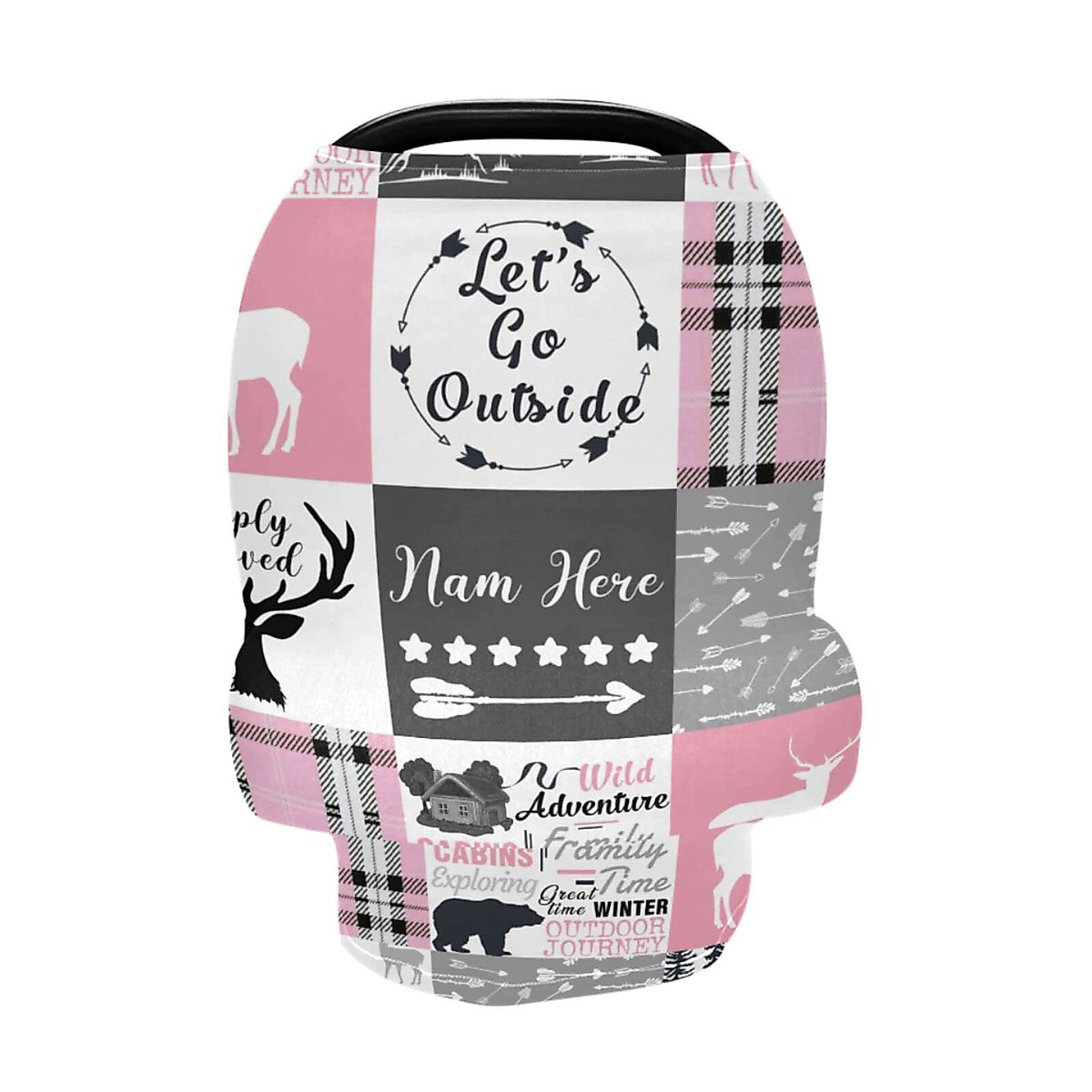 Personalized Baby Car Seat Cover for Girls, Custom Nursing Covers for Breastfeeding with Name, Infant Stroller Cover, Baby Carseat Canopy for Newborn, Multiuse Car Seat Canopies, Woodland Deer Pink