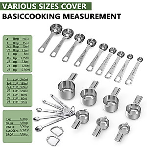 Minteem Measuring Cups and Spoons Set of 21, 7 Stainless Steel Nesting Measuring Cups, 9 Measuring Spoons, 5 Mini Spoons, Kitchen Gadgets for Cooking & Baking, Round