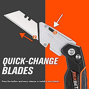 REXBETI 2-Pack Utility Knife, SK5 Heavy Duty Retractable Box Cutter for Cartons, Cardboard and Boxes, Blade Storage Design, Extra 10 Blades Included