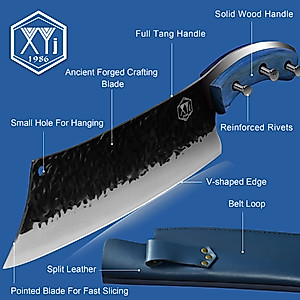 XYJ Full Tang Kitchen Knife Chinese Vegetable Knives Forged Serbian Butcher Knife With Carry Sheath For Home Kitchen or Camping