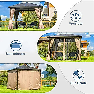 10x10 Ft Outdoor Hardtop Gazebo - Galvanized Steel roof with Curtains and Netting,Outdoor Gazebo with Aluminum Frame by domi outdoor living