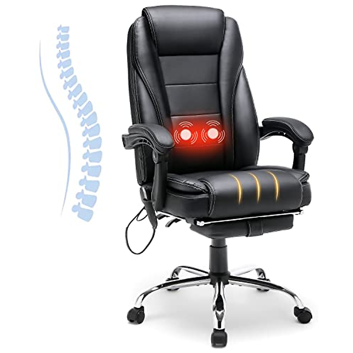 HOMREST Executive Office Chair, Ergonomic High Back Cushion Lumbar Back Support, Computer Desk Chair, Reclining Office Chair with Foot Rest, Padded Armrest, Adjustable Height, Massage and Heated