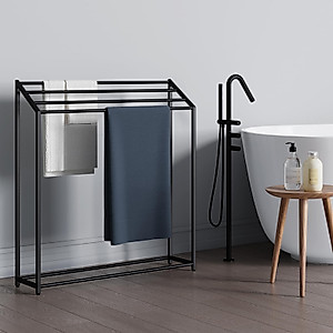 Bathroom Free Standing Towel Rack,Large 4 Tiers Metal Towel Bar Stand for Pool,Oversized Bath Towels Drying Rack Floor Blankets Rack (Black)