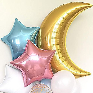 Wcaro Twinkle Twinkle Little Star Gender Reveal Party Decorations 36Inch Gold Moon Foil Balloons 18Inch Pink and Blue Star Foil Balloons for Boy or Girl Baby Shower He or She Gender Reveal Party