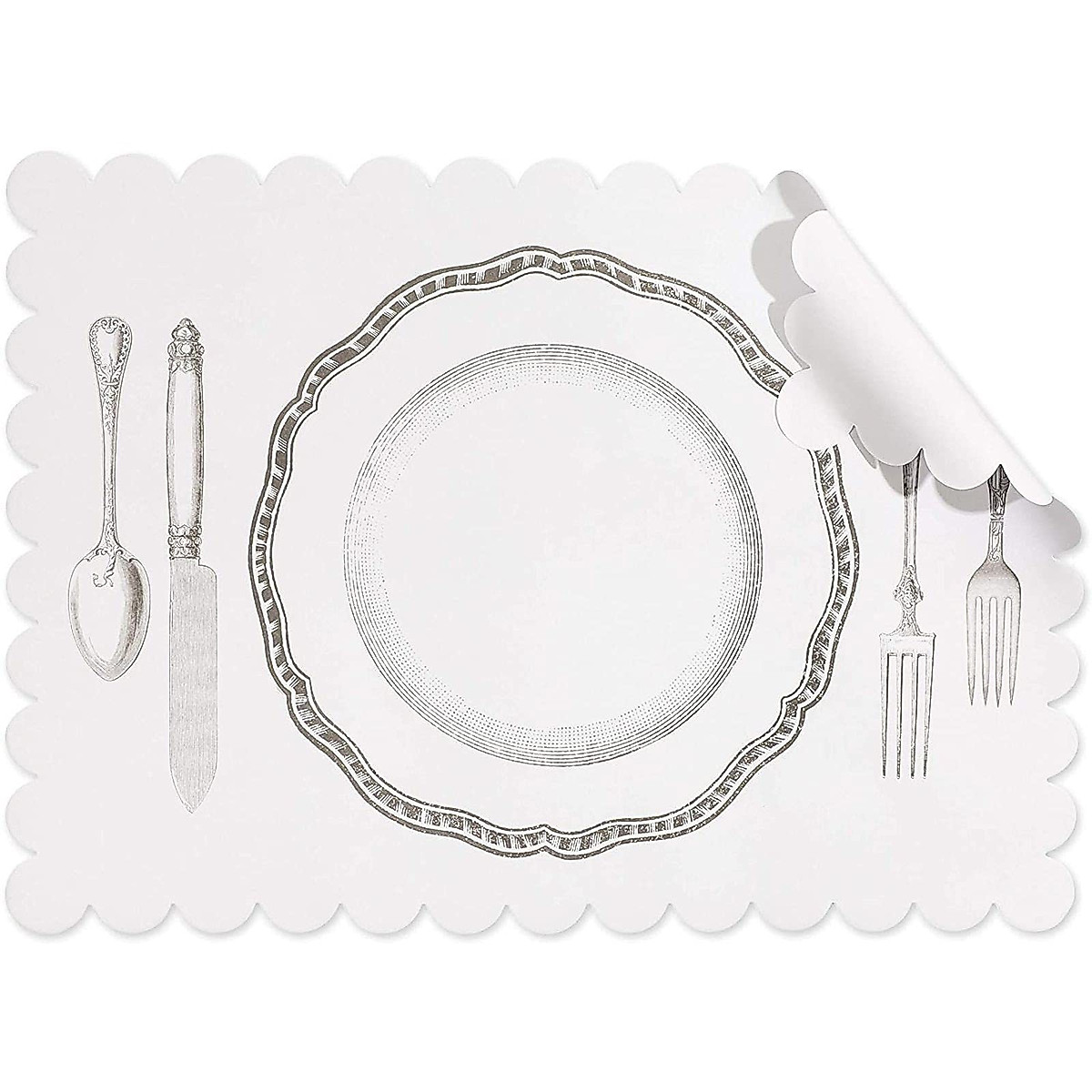 Paper Placemats for Table, White Mats with Scalloped Edge (14 x 10 in, 100 Pack)